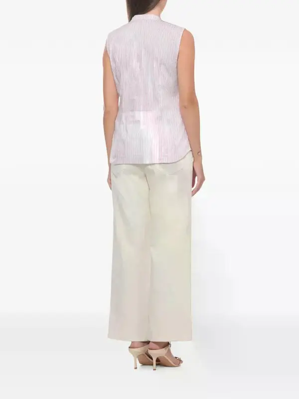 EMME Striped Crystal Embellished Band Collar Sleeveless Shirt
