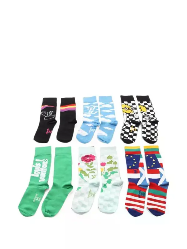 LOUIS VUITTON 6-pair Monogram Socks Set - Black