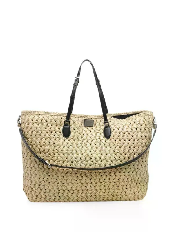 Dolce & Gabbana Atene Logo-plaque Raffia-effect Tote Bag
