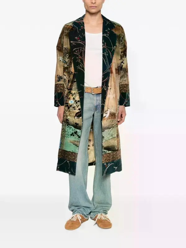 PIERRE-LOUIS MASCIA Scenic Print Velvet Coat - Brown