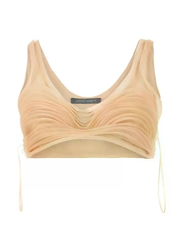 Alberta Ferretti Gathered Silk Top - Neutrals