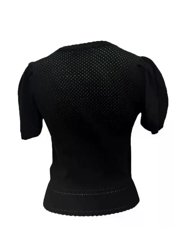 DÔEN Wool Pointelle Knit Puff Sleeve Cardigan - Black