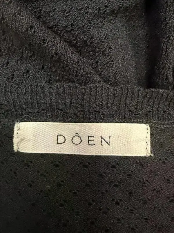 DÔEN Wool Pointelle Knit Puff Sleeve Cardigan - Black