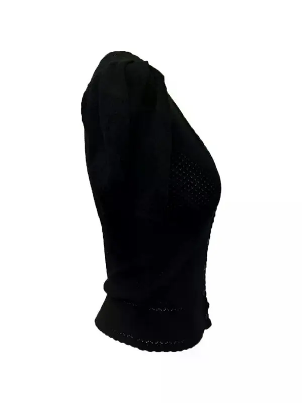 DÔEN Wool Pointelle Knit Puff Sleeve Cardigan - Black