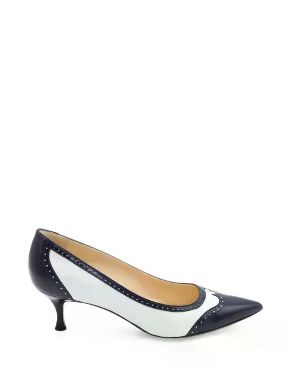 Manolo Blahnik Navy And White Leather Wingtip Pumps - Blue