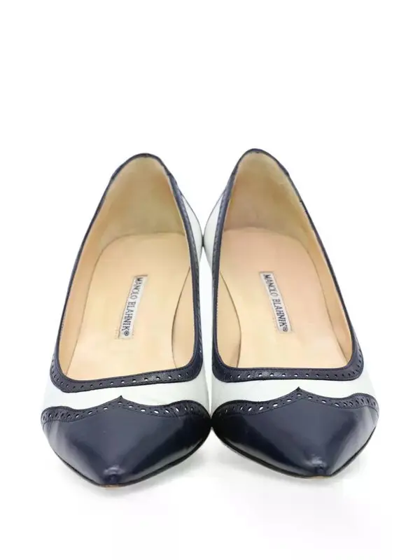 Manolo Blahnik Navy And White Leather Wingtip Pumps