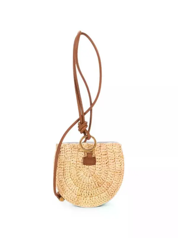 Saint Laurent Mini Round Raffia Crossbody Bag