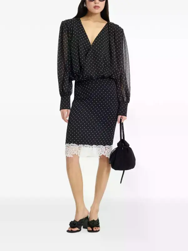 ROTATE BY BIRGER CHRISTENSEN Floral-print Lace-hem Midi Skirt - Black