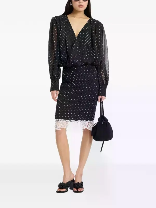 ROTATE BY BIRGER CHRISTENSEN Floral-print Lace-hem Midi Skirt