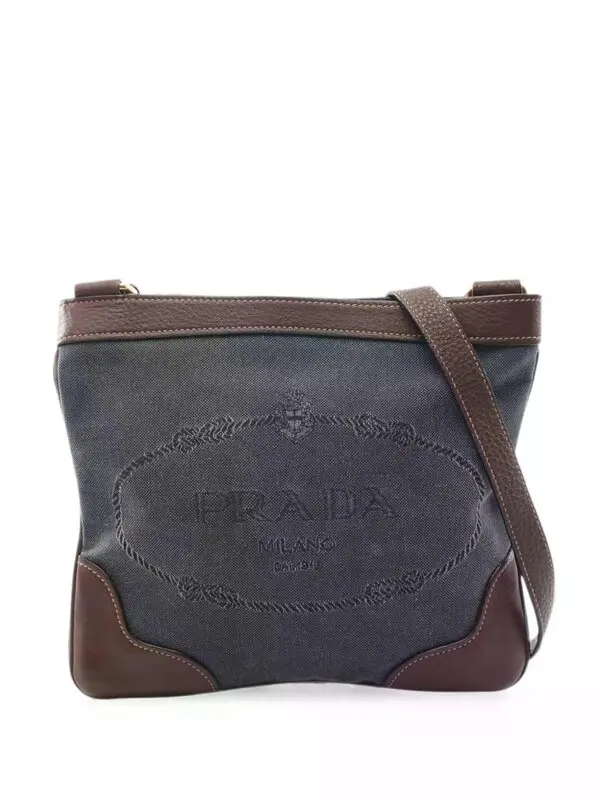 Prada 2000s Logo Jacquard Shoulder Bag - Blue
