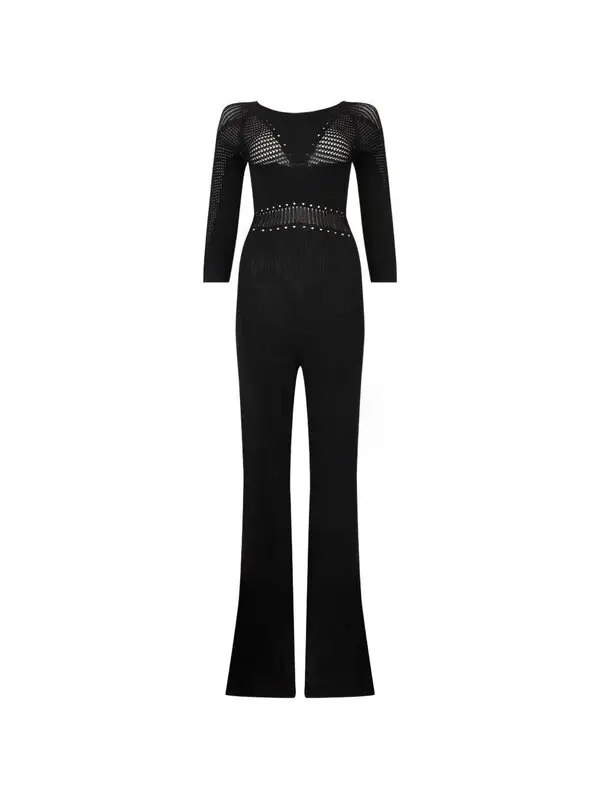 Alberta Ferretti Pointelle-knit Flared Jumpsuit - Black