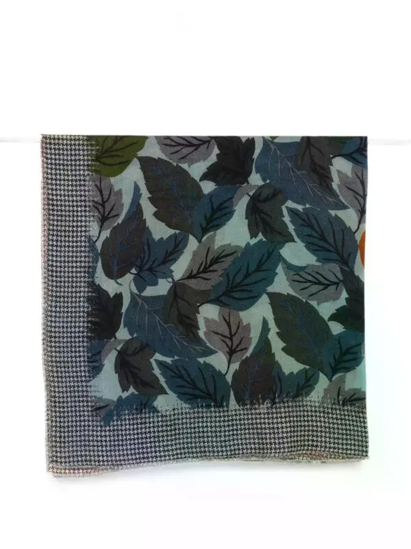 Faliero Sarti Foliage Houndstooth-border Scarf - Blue