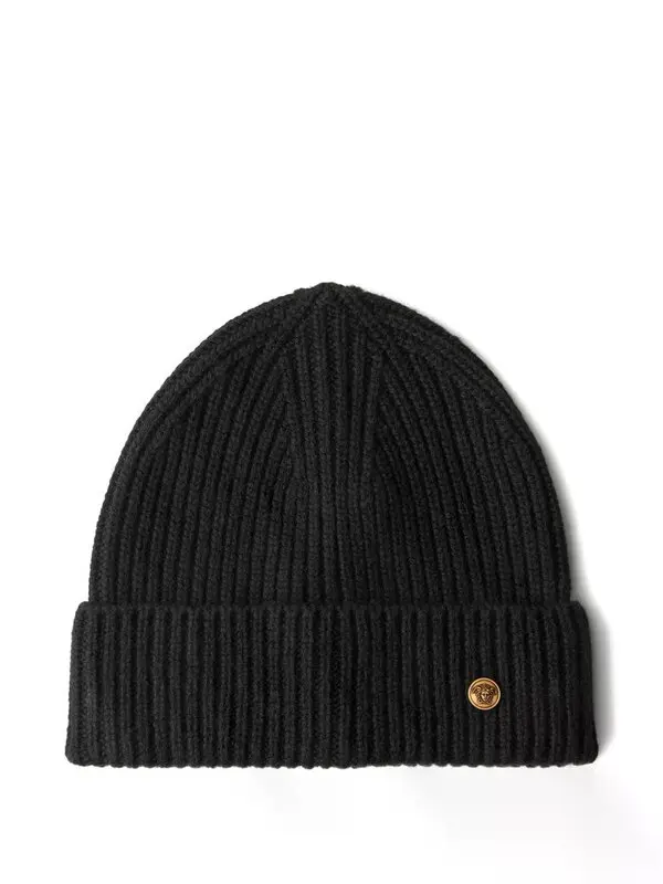 Versace Ribbed Wool-knit Beanie With Medusa Hardware - Black