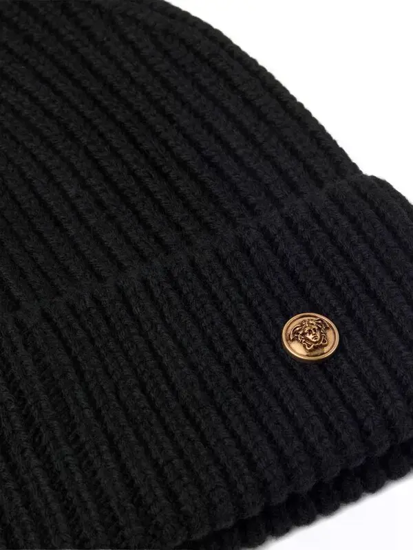 Versace Ribbed Wool-knit Beanie With Medusa Hardware