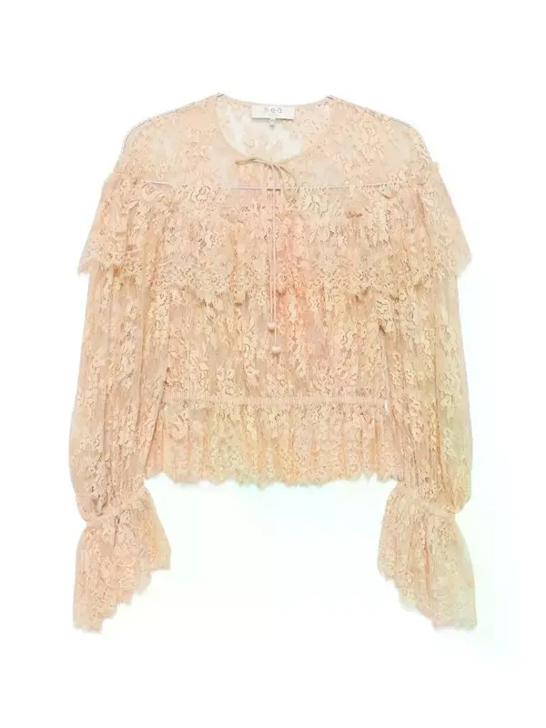 Sea Ruffled Lace Blouse - Neutrals