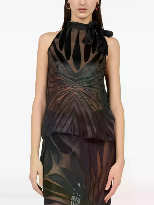 Roberto Cavalli Ray Pattern Bow Detail Halterneck Top