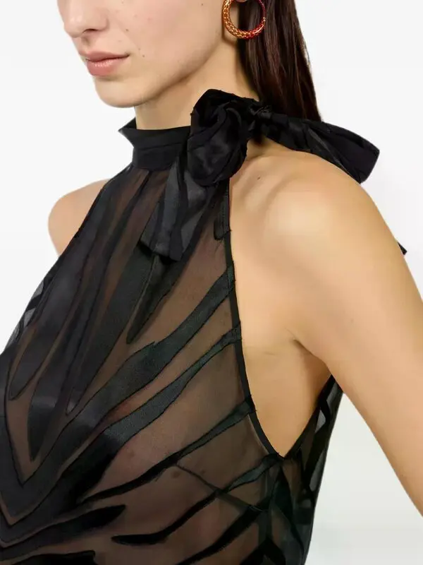 Roberto Cavalli Ray Pattern Bow Detail Halterneck Top