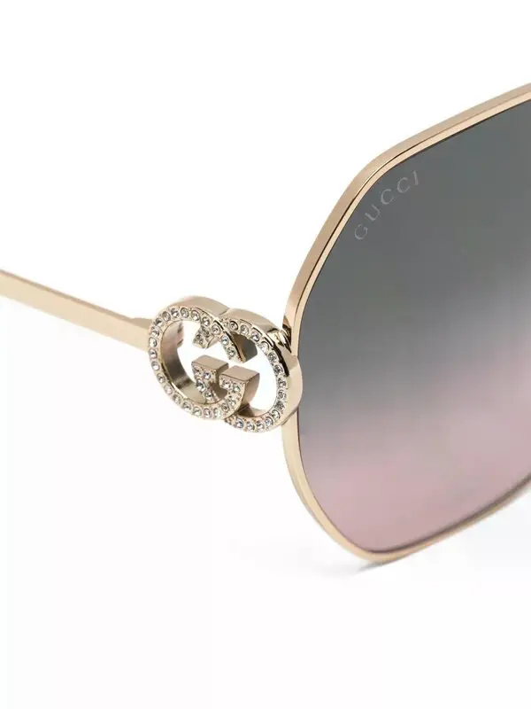 Gucci Interlocking G Crystal-embellished Geometric-frame Sunglasses