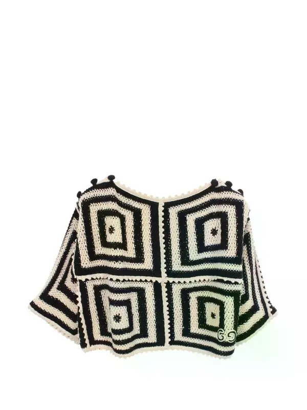 Gucci Geometric Print Crochet Knit V-neck Sweater - Black