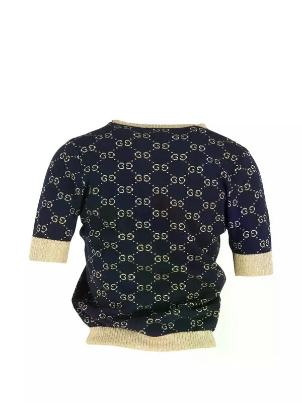 Gucci Navy Gg Monogram Short Sleeve Top