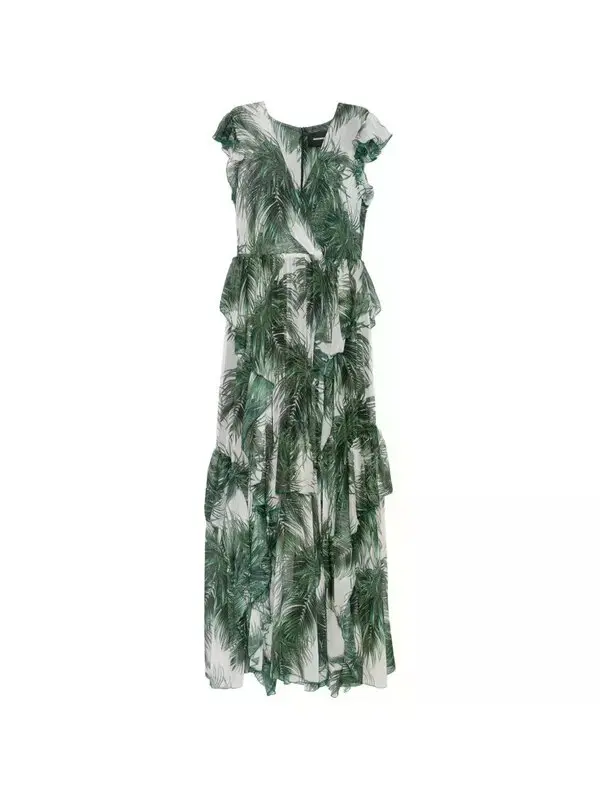 MARCO BOLOGNA Palm-print Ruffled Maxi Dress - White