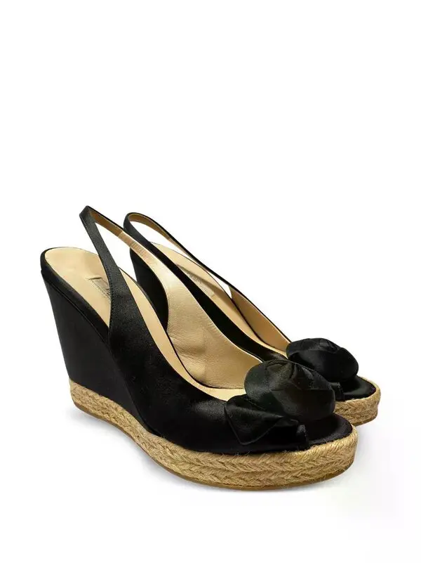Prada Flower Detail Espadrille Wedges - Black