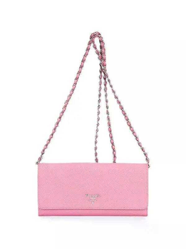 Prada Saffiano-leather Flap Chain-strap Wallet - Pink