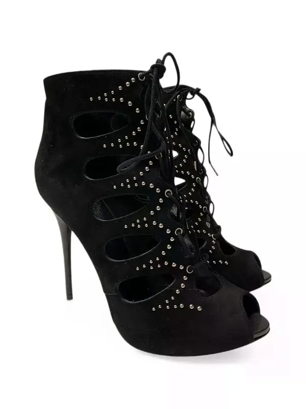 Alexander McQueen Suede Studded Lace-up Peep-toe Stiletto Boots - Black