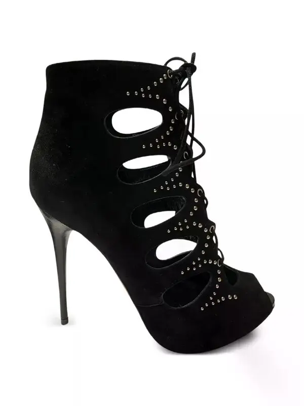 Alexander McQueen Suede Studded Lace-up Peep-toe Stiletto Boots - Black