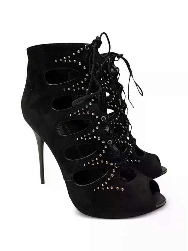 Alexander McQueen Suede Studded Lace-up Peep-toe Stiletto Boots