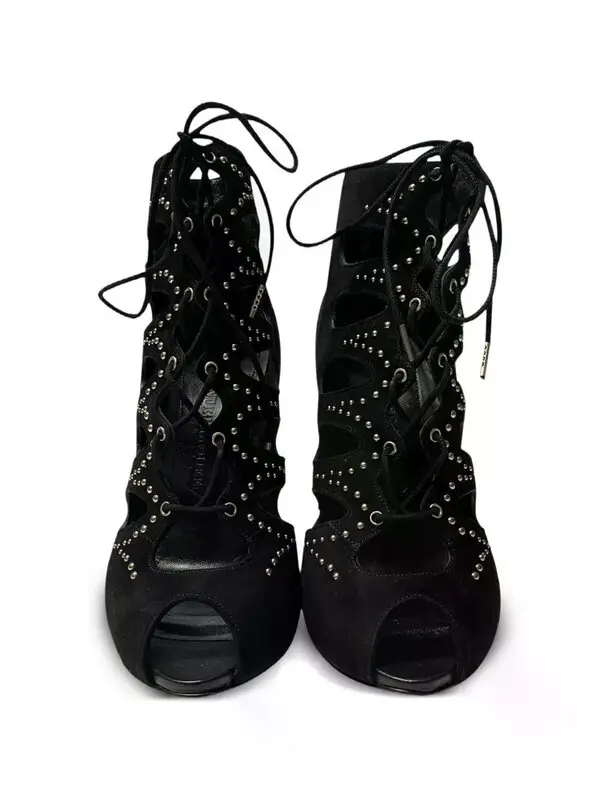 Alexander McQueen Suede Studded Lace-up Peep-toe Stiletto Boots