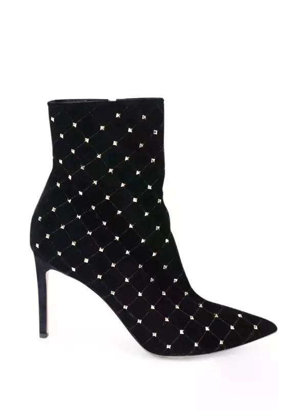 Valentino Garavani Rockstud Quilted Velvet Ankle Boots - Black
