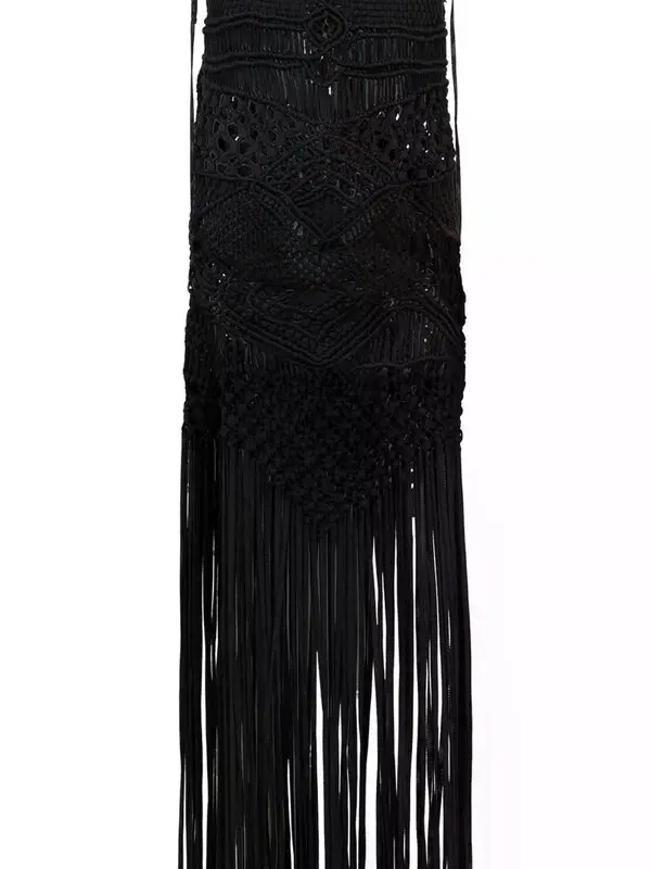 Alberta Ferretti Macramé Fringe Halterneck Dress
