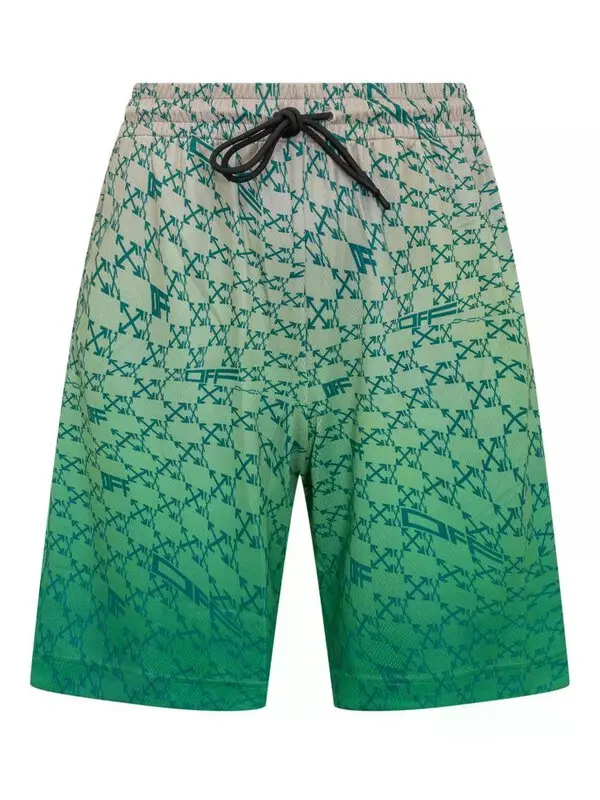 Off-White Drawstring Patterned Short - Green