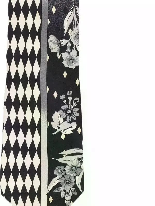 Versace And White Silk Floral And Harlequin Print Neck Tie
