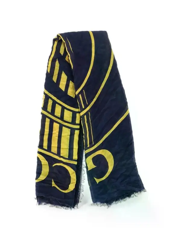 Gucci Logo Disk Fringed Scarf - Blue