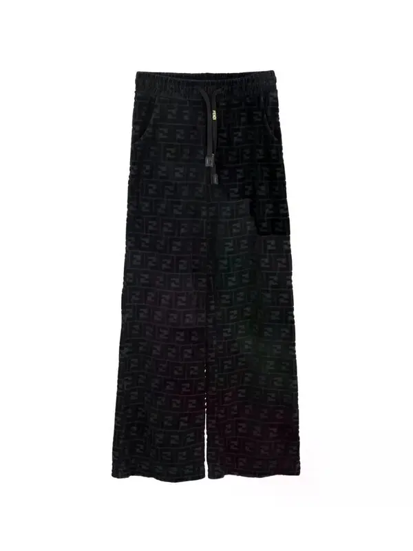 Fendi Ff Monogram Velvet Wide-leg Trousers - Black