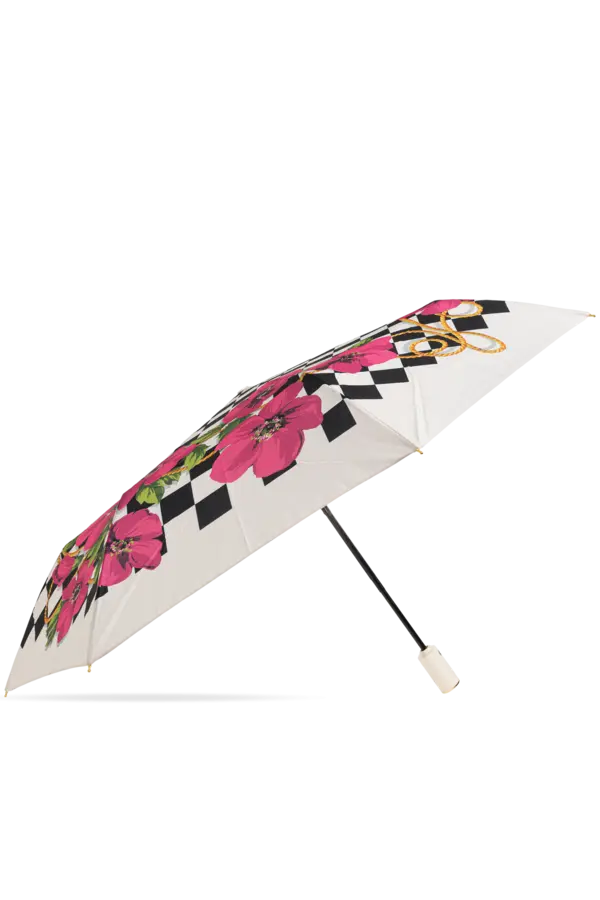 Moschino Folding Umbrella With Floral Motif - Cream