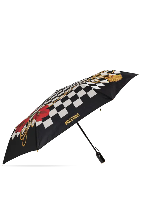 Moschino Folding Umbrella With Floral Motif - Black