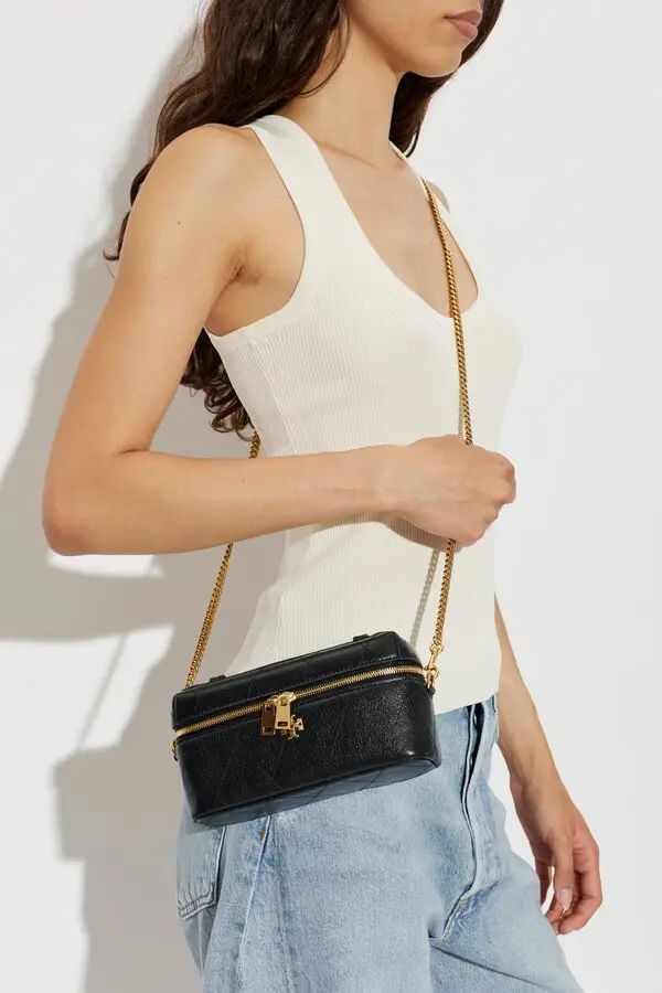 Tory Burch Charlie Quilted Leather Vanity Case With Chain Strap