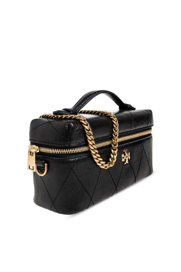 Tory Burch Charlie Quilted Leather Vanity Case With Chain Strap