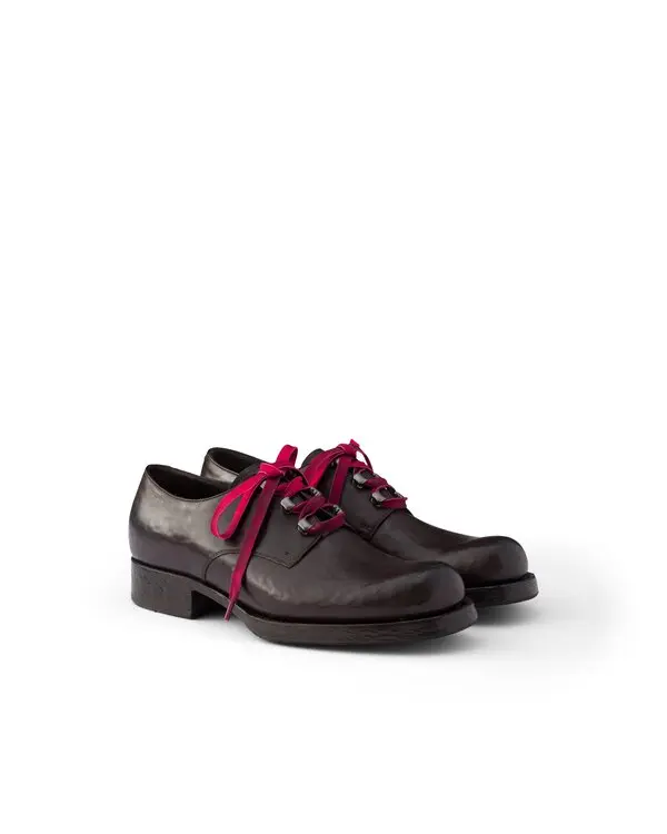 Prada Antiqued Leather Lace-up Shoes - Brown