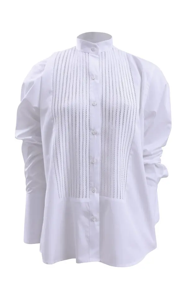 FRANCESCA MIRANDA Tuxedo Cotton Handwoven Blouse