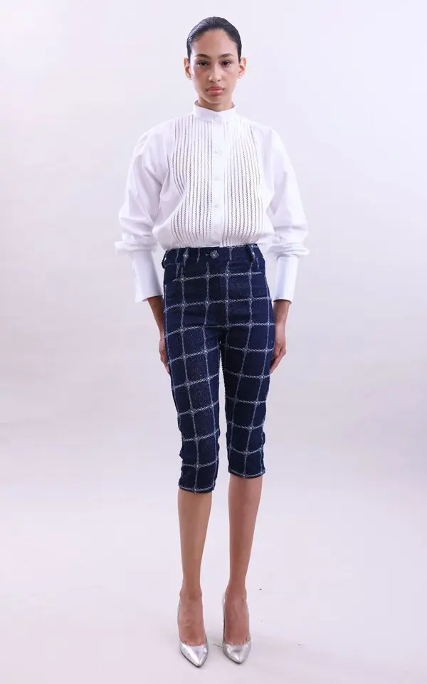FRANCESCA MIRANDA Indigo Cotton-blend Crop Pants