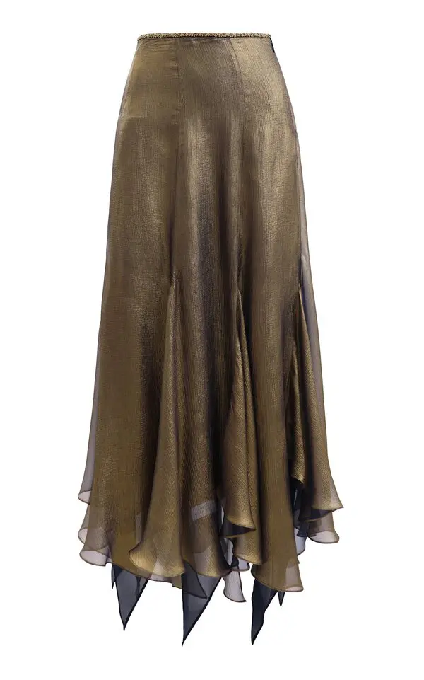 FRANCESCA MIRANDA Golden Trio Silk Midi Skirt