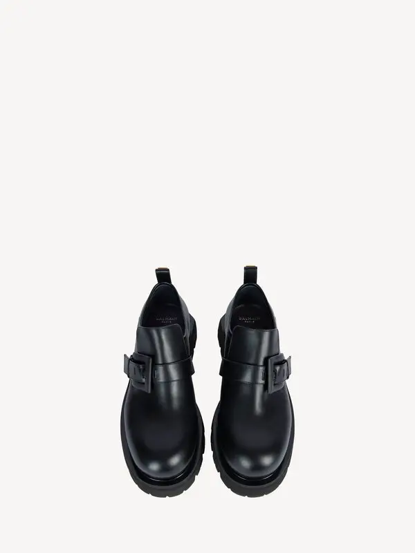 Balmain Anthem Loafers In Glazed Leather With Embossed Detail