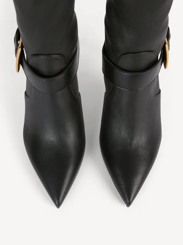 Balmain Anthem Stretch Leather Ankle Boots With Gold Buckle