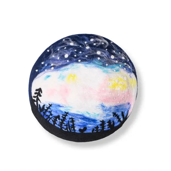 HEARTFELT LAYERS Hand-felted Wool Beret With Aurora Forest Design - Black