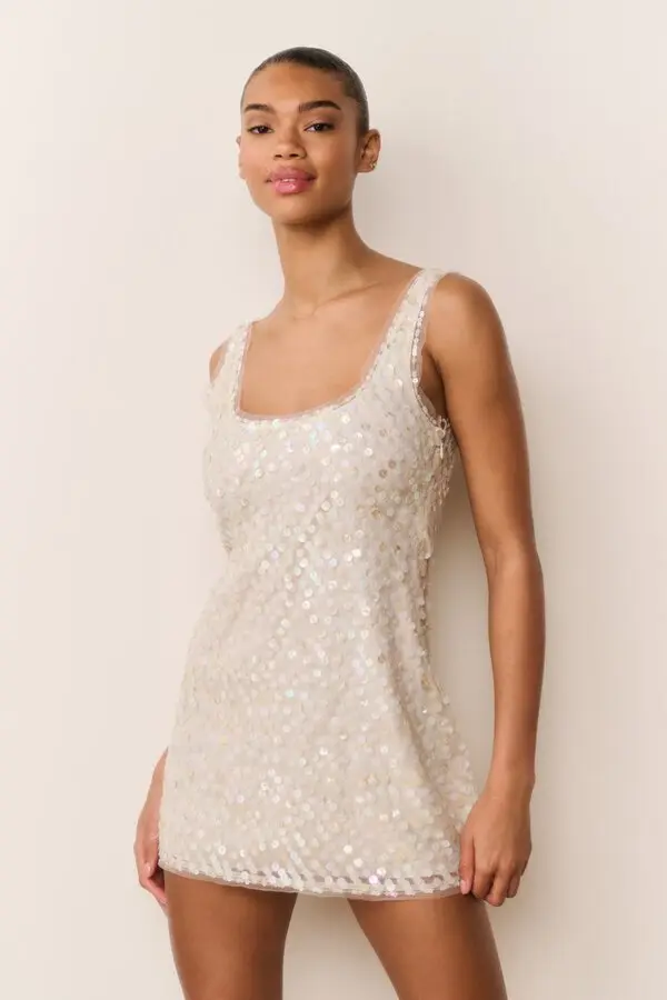 LoveShackFancy Ciris Beaded Scoop Neck Mini Dress