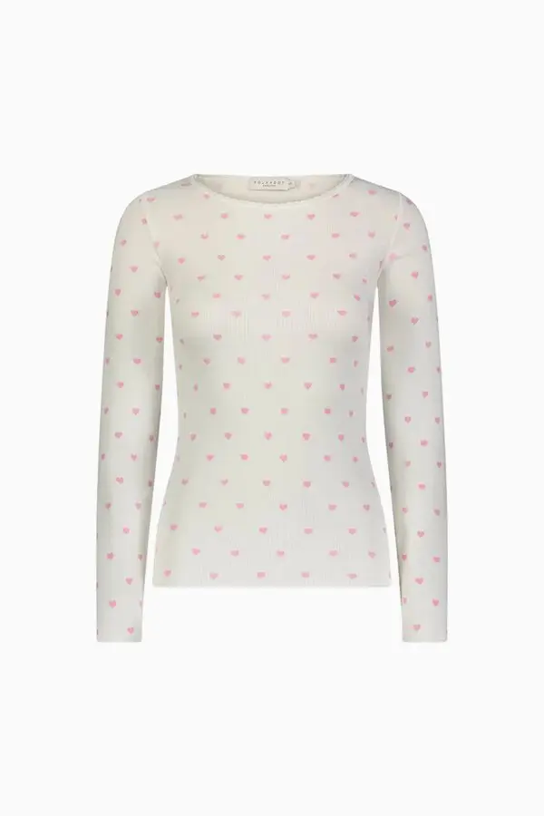 LoveShackFancy Pink Hearts Print Long Sleeve Top